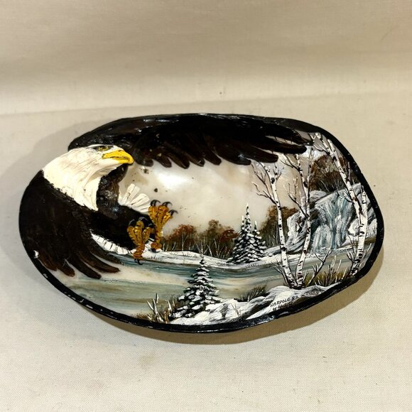 Accents | Hand Painted On Seashell Clam Shell American Eagle And Winter ...